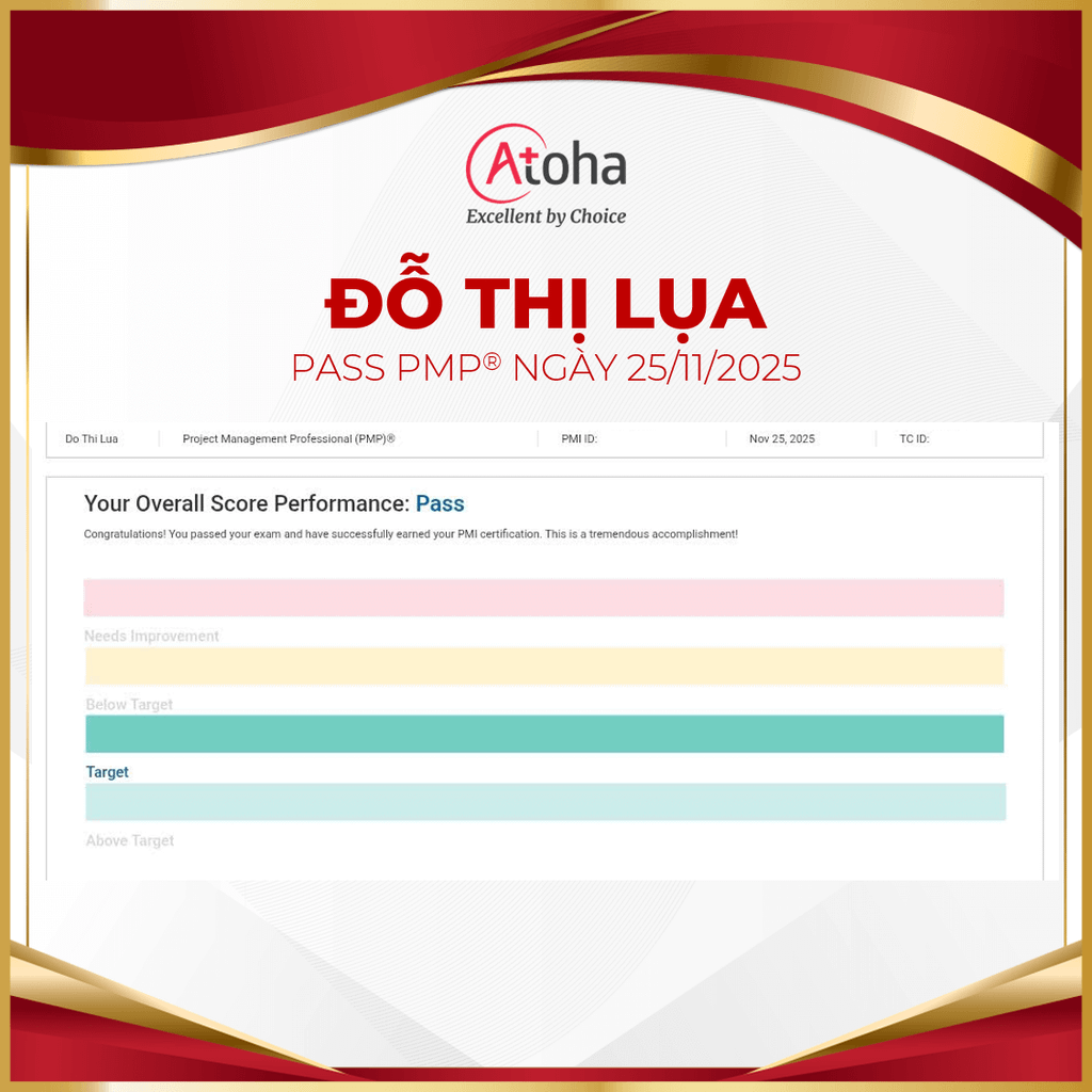 Đỗ Thị Lụa, PMPONLINEPRO48, pass PMP ngày 25/11/2025 – Atoha