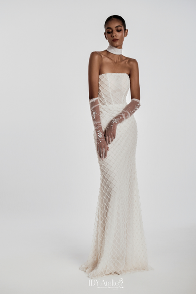 LUNARA - VLDC-753 LUXURY MERMAID NUDE STRAIGHT ACROSS DRESS – IDY Atelier