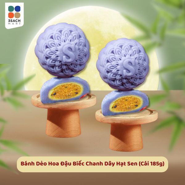 Hộp 2 Bánh Trung Thu Dẻo Hoa Đậu Biếc Chanh Dây Hạt Sen (185g) – 3Sach Mart