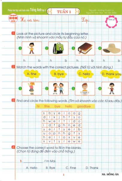 Phiếu Bài Tập Cuối Tuấn Môn Tiếng Anh Lớp 3 (Biên Soạn Theo Chương Trì – Bến Nghé Books