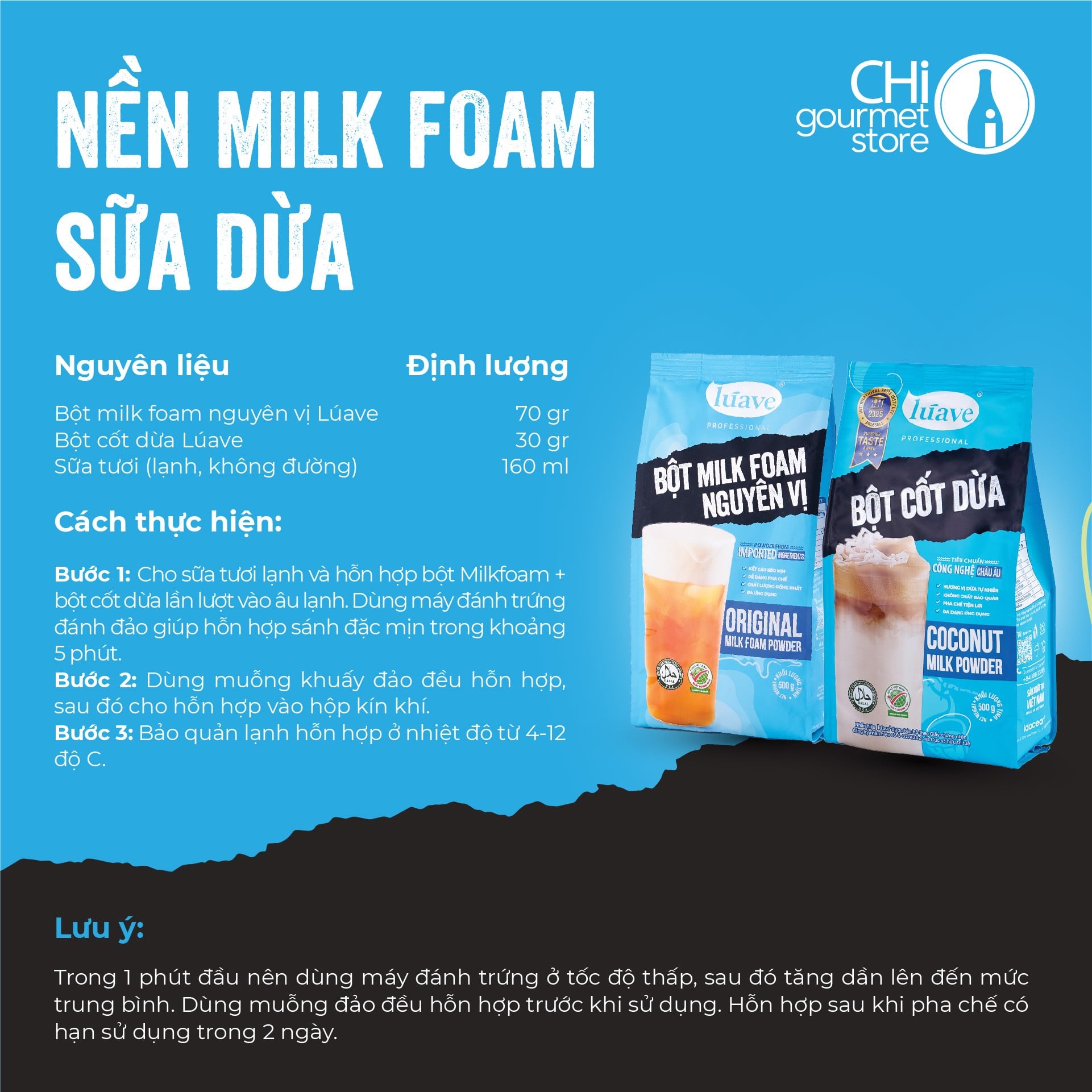 CÔNG THỨC PHA CHẾ NỀN MILK FOAM SỮA DỪA – CHi Gourmet Store