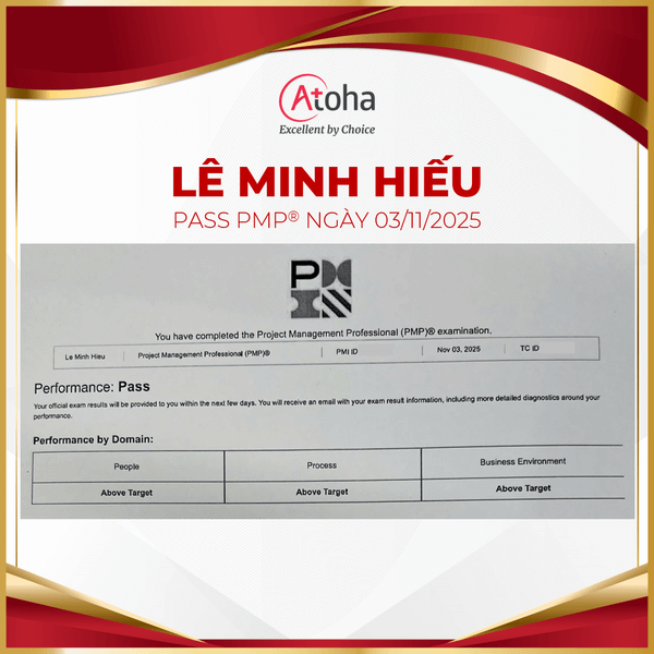 Lê Minh Hiếu, PMPONLINEPRO47, pass PMP® ngày 03/11/2025 – Atoha