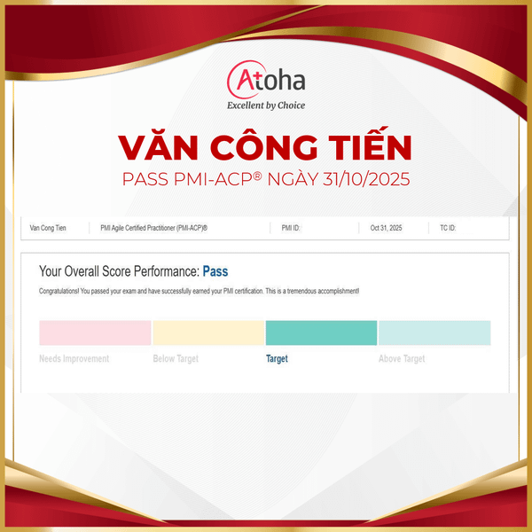 Văn Công Tiến, PMI-ACPONLINEPRO34, pass PMI-ACP® ngày 31/10/2025 – Atoha