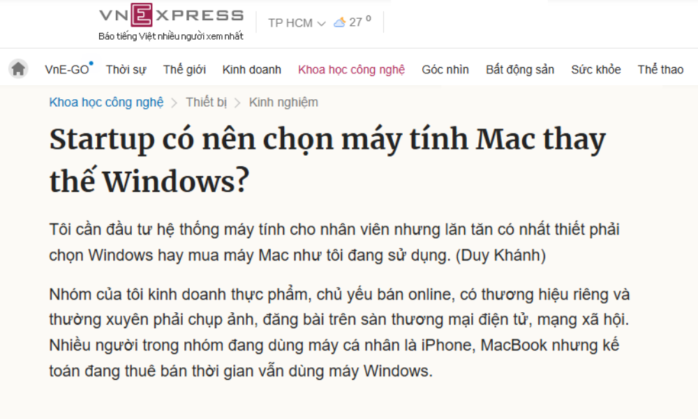 Startup Có Nên Dùng Máy Mac? Bài Toán Đầu Tư Cho Doanh Nghiệp SMB – Vender
