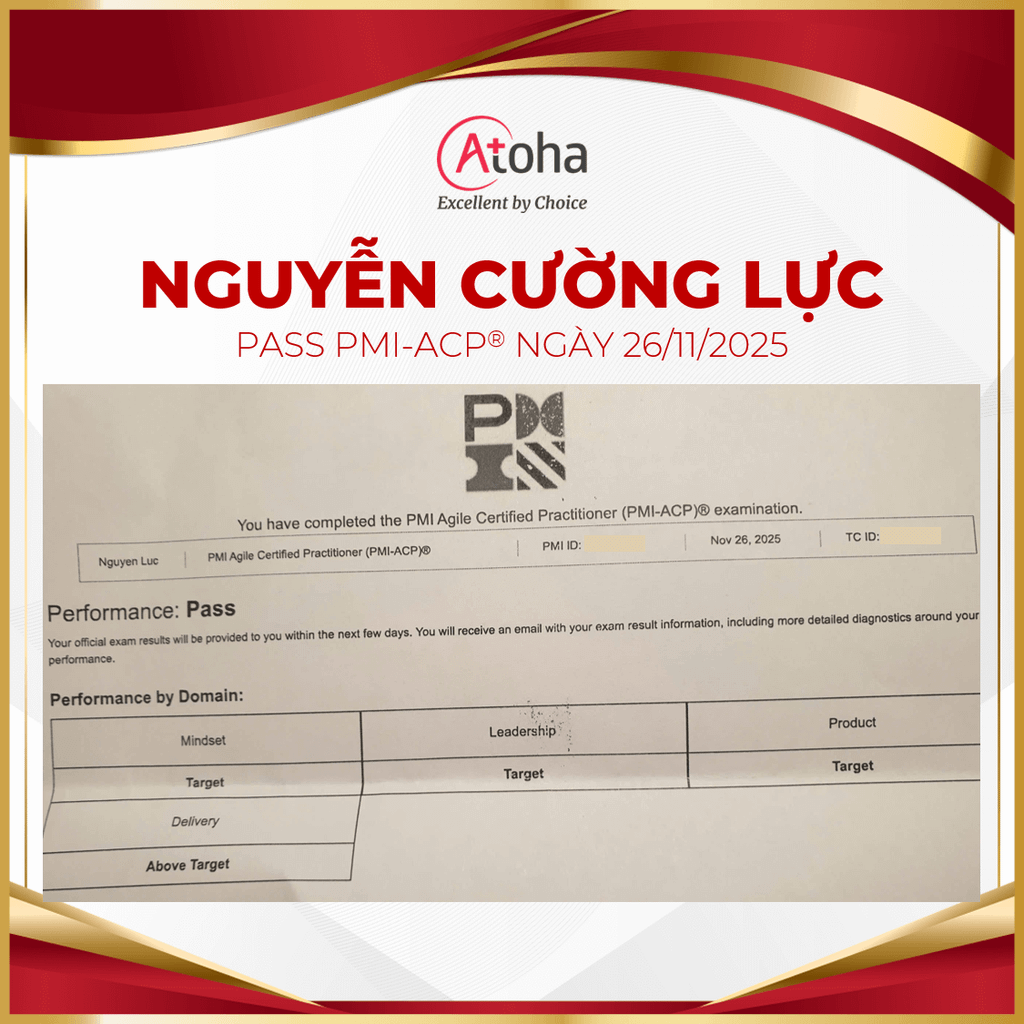 Nguyễn Cường Lực, PMI-ACPONLINEPRO34, pass PMI-ACP ngày 26/11/2025 – Atoha