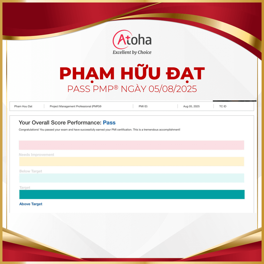 Phạm Hữu Đạt, PMPONLINEPRO4, pass PMP ngày 05/08/2025 – Atoha