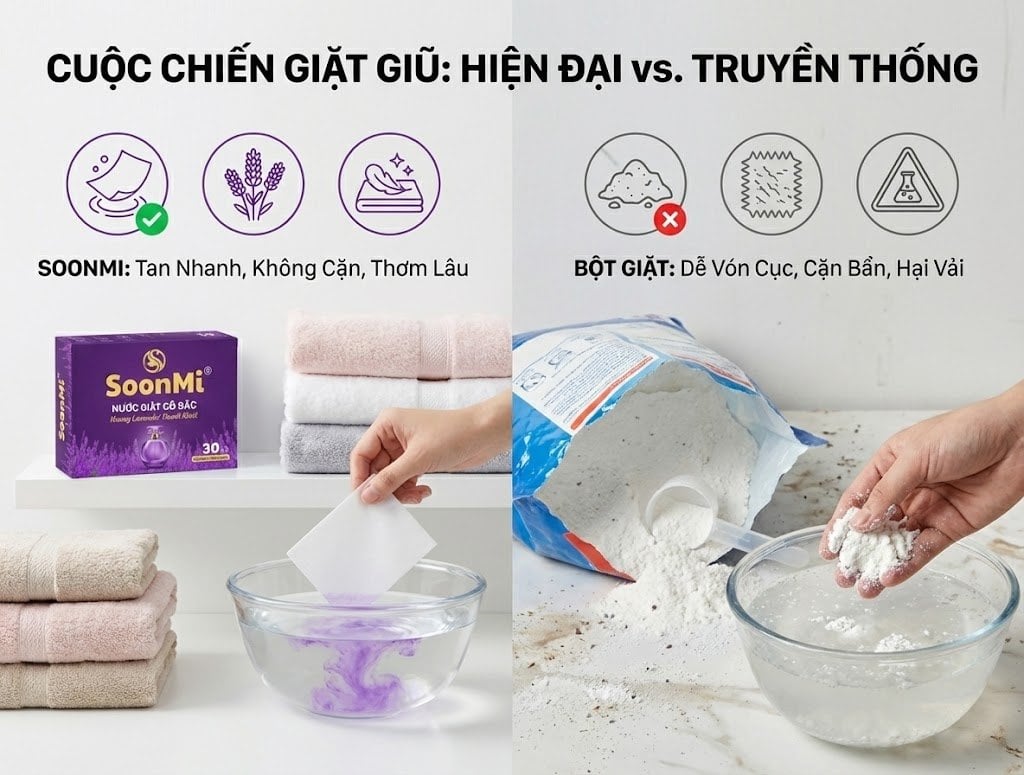 Bột Giặt Truyền Thống vs. Nước Giặt Cô Đặc SoonMi – Đâu Là "Chân Ái"
