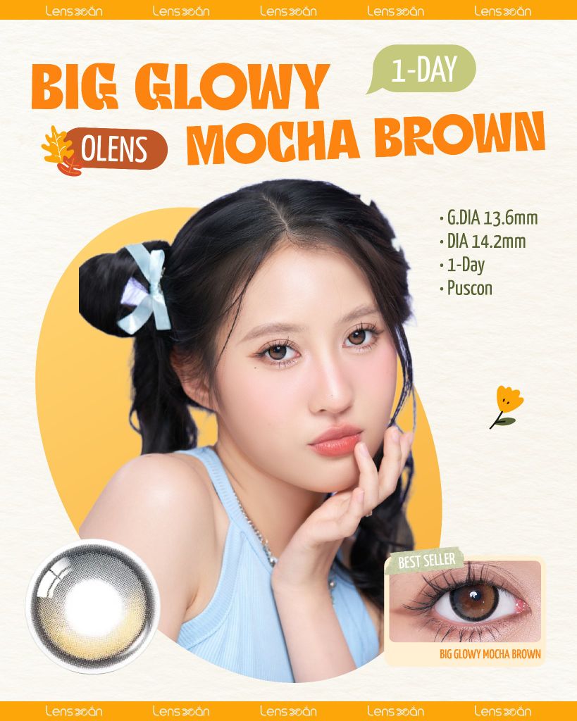 BIG GLOWY MOCHA BROWN – Lens nâu mocha hack size mắt ướt tự nhiên