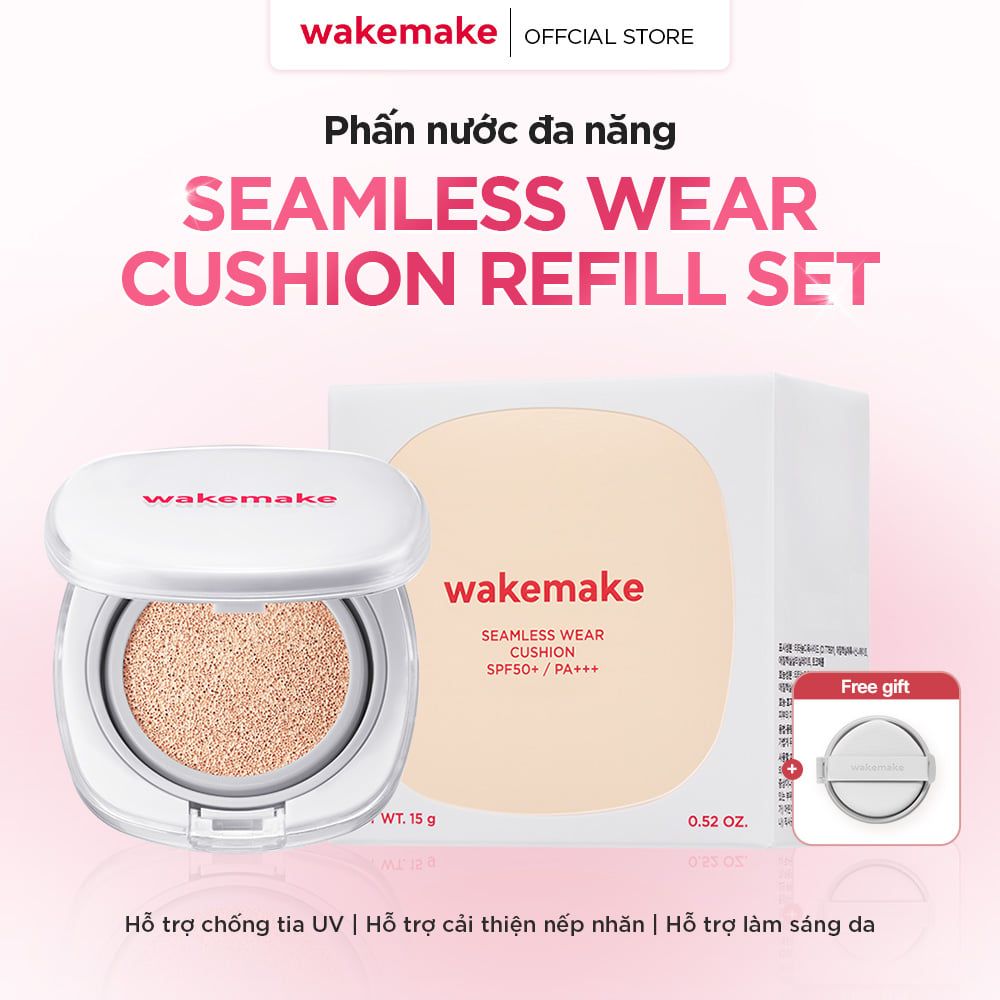 Wakemake Bộ sản phẩm Phấn nước Seamless Wear Cushion Refill Set SPF50 ...
