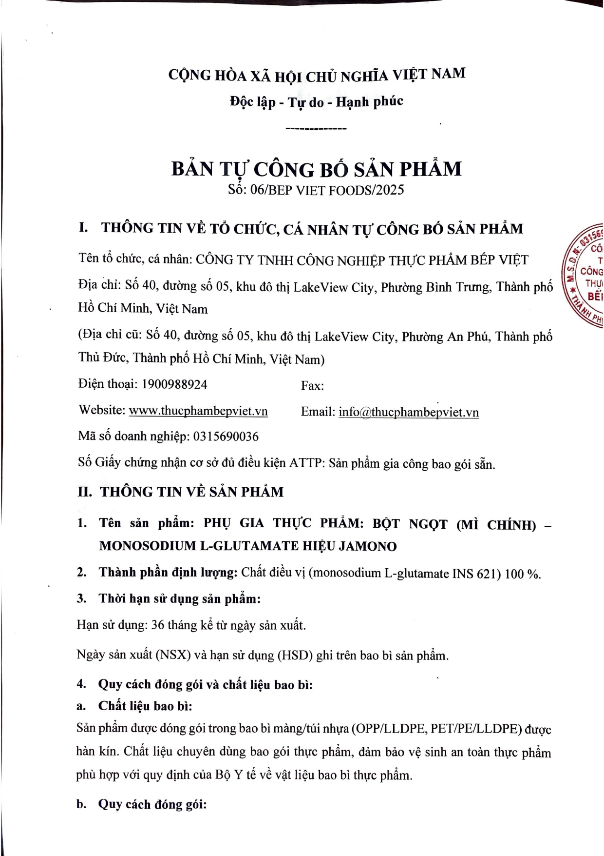 HSTCB BOT NGOT JAMONO – Thực phẩm Bếp Việt