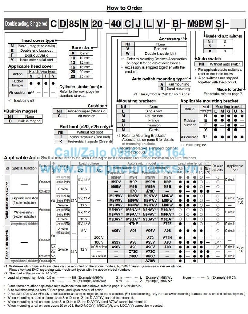 Xy lanh SMC CD85N25-250-B, Air Cylinder SMC CD85N25-250-B – smcpneumatics viet nam