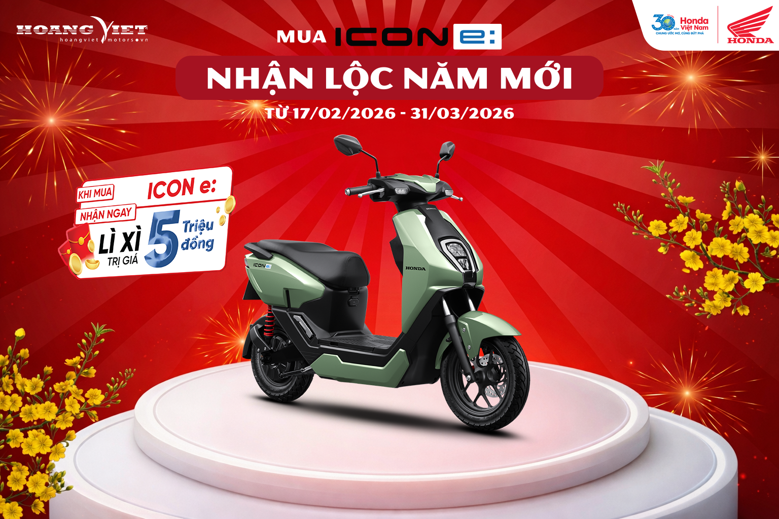 Hỗ trợ 5 triệu khi mua Honda ICON e thasng2-3/2026 - hoangvietmotors