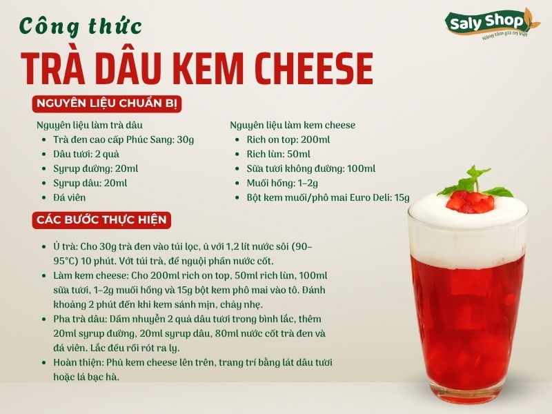 Cách làm trà dâu kem cheese đơn giản, ngon chuẩn vị quán