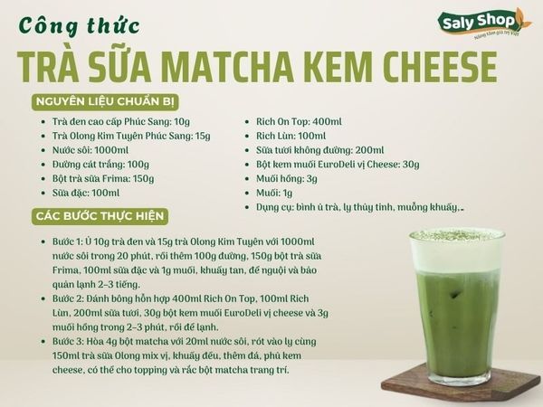 Cách làm trà sữa matcha kem cheese béo mịn, chuẩn vị quán