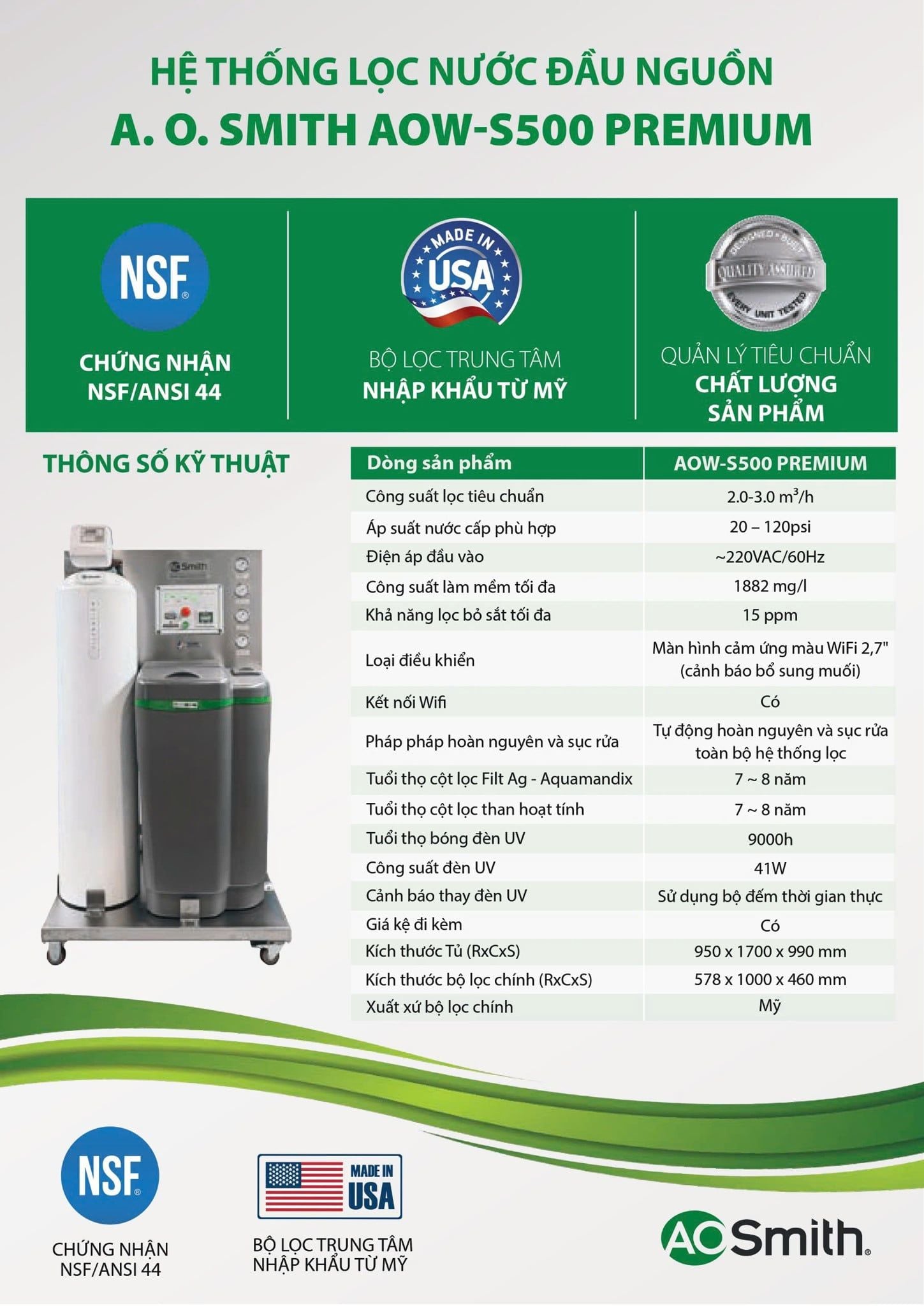 Hệ thống lọc nước đầu nguồn AO Smith AOW-S500 PREMIUM – Kingwater