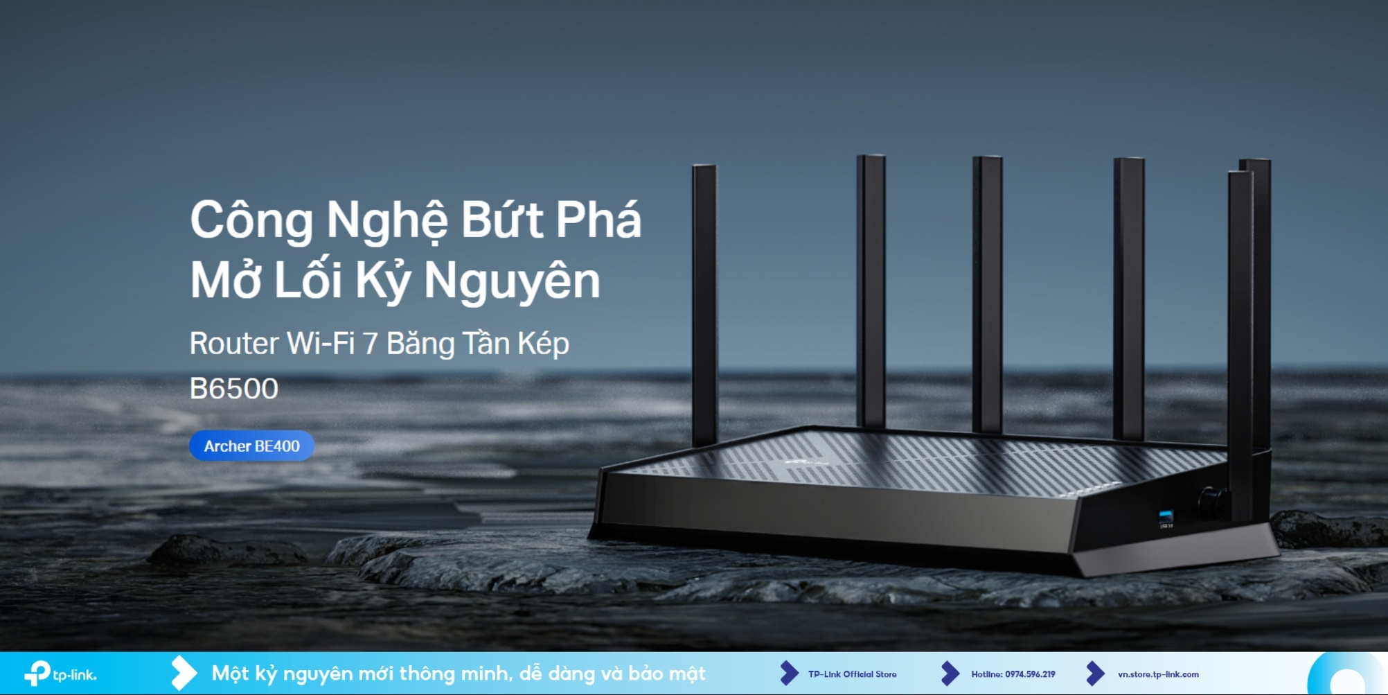 TP-Link Archer BE400 : Router Wi-Fi 7 Băng Tần Kép Tốc Độ 6.5 Gbps
