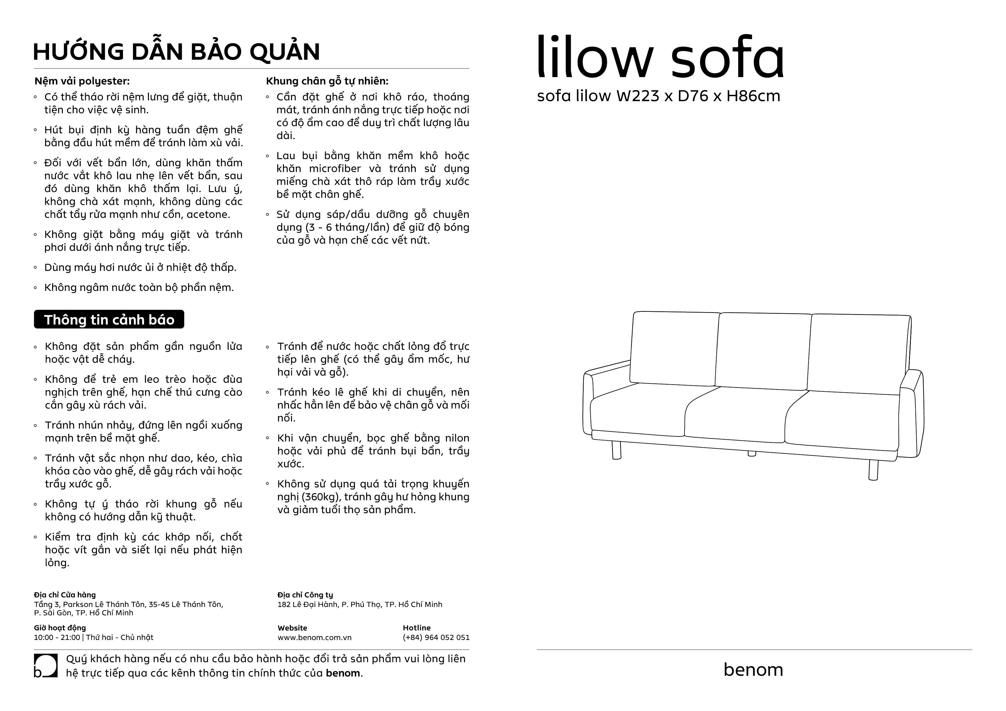 Sofa lilow – sofa gỗ tự nhiên, nệm foam công thái học | benom
