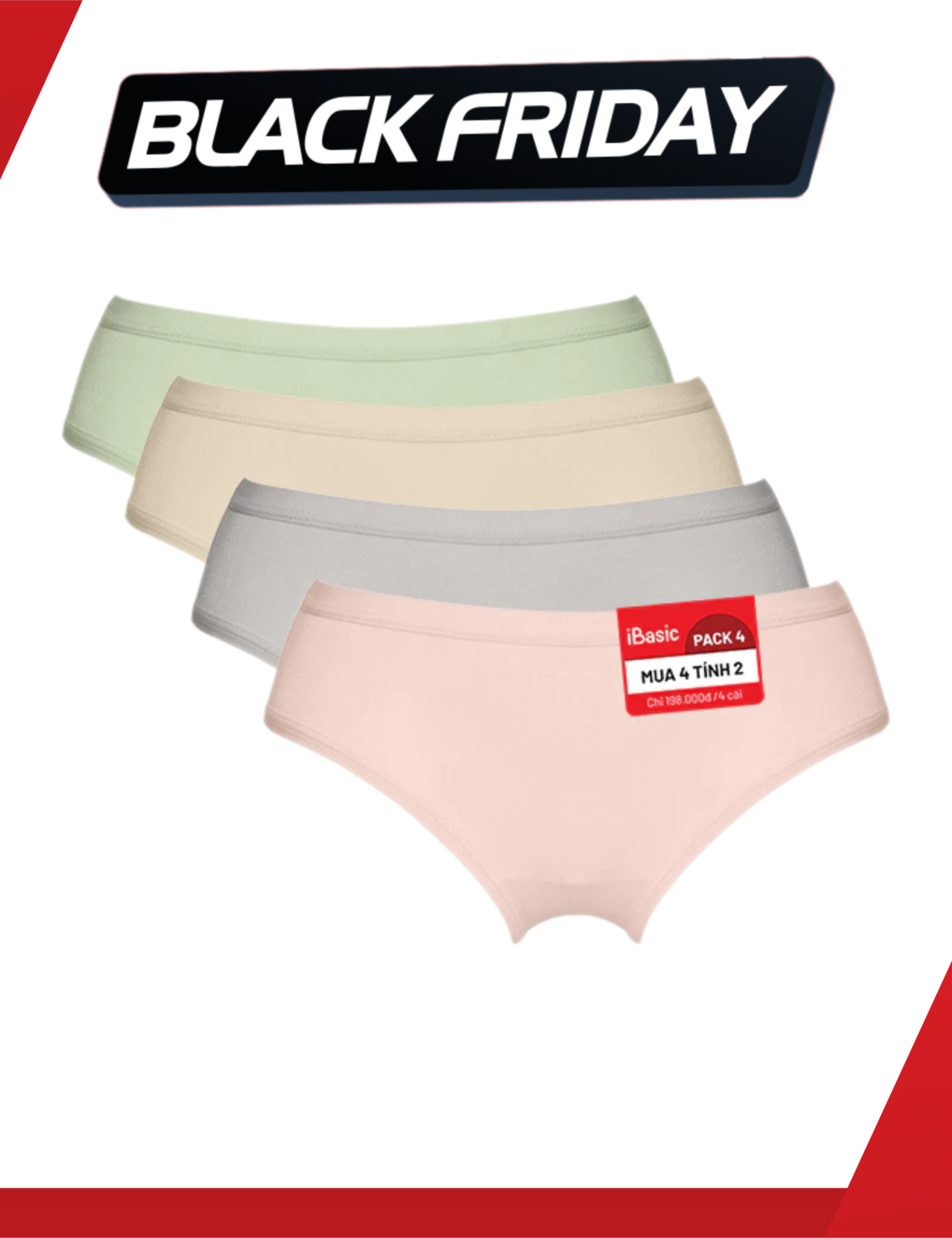 Pack 4 Combo quần lót nữ iBasic bamboo bikini iBasic PANW002_PA4