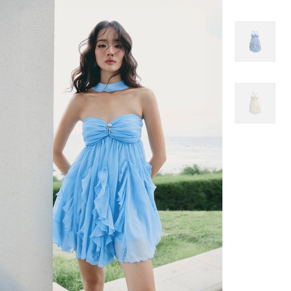 Đầm Ngắn Ivory Strapless Ruffle – SomeHow