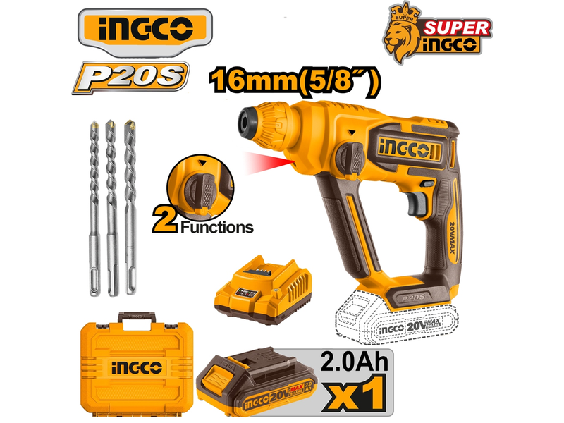 Máy Khoan Đục Bê Tông Dùng Pin 20V-16mm INGCO CRHLI20168 – minhtriet.com.vn
