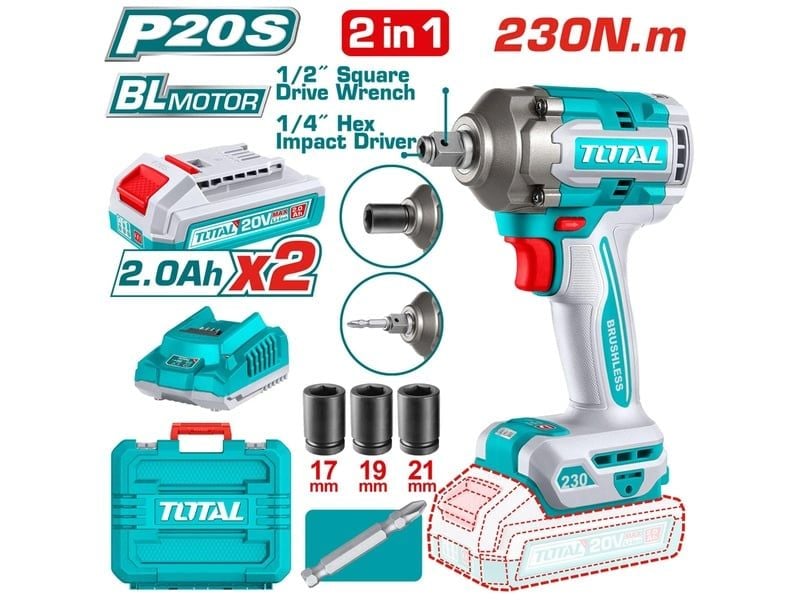 Máy siết bu lông pin 20V Total TIWLI20236 230Nm 1/2" kèm 2 pin ...