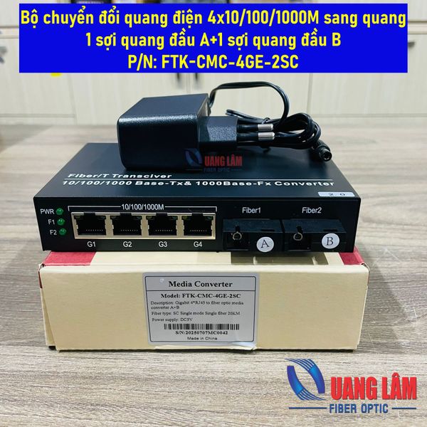 Bộ chuyển đổi quang điện 4x10/100/1000M sang quang, 1 sợi quang đầu A+ ...