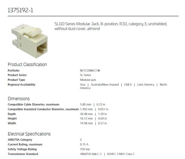 Nhân Mạng Cat3 RJ11/RJ45 – CommScope 1375192-1 | SL Series – Công ty ...