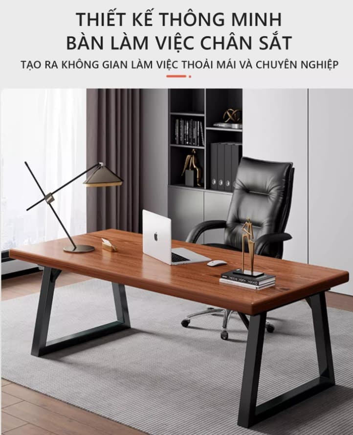 Bàn làm việc chân sắt khung trắng mặt gỗ 1m2 - 1m6 - GM121