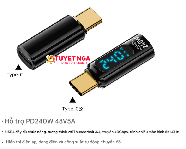 Đầu Chuyển TypeC Đực Sang TypeC Cái Tester Sạc Nhanh PD 240W Thunderbo ...