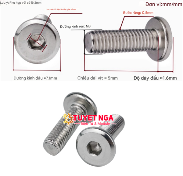 M3x5 Vít Lục Giác Đầu Bằng M3 Dài 5mm Inox 304 (10pcs) – ĐIỆN TỬ TUYẾT NGA