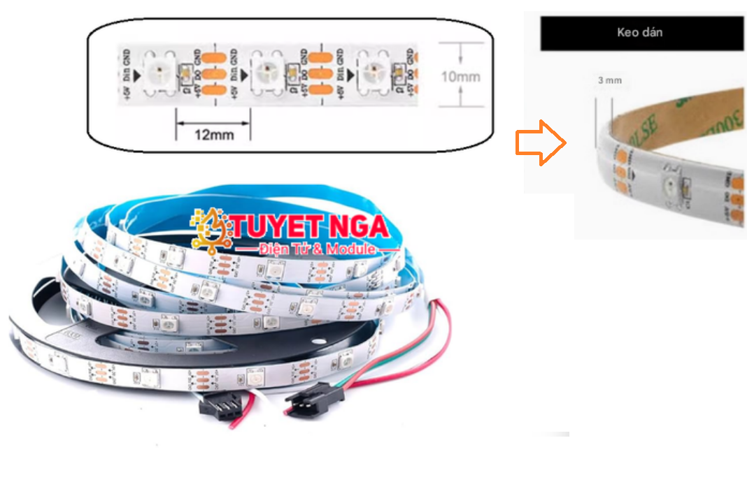 WS2812 Led Dây Trắng Điều Khiển RGB 5050 60 led/m 5V Chống nước – ĐIỆN TỬ TUYẾT NGA