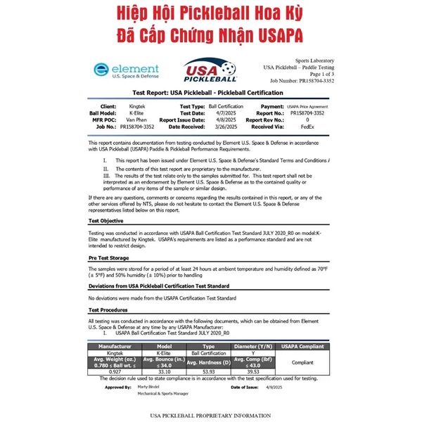 BANH PICKLEBALL Trái X1 - KINGTEK ELITE chuẩn thi đấu USA Pickleball ...