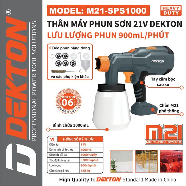 DEKTON Thân máy phun sơn pin 21V M21-SPS1000
