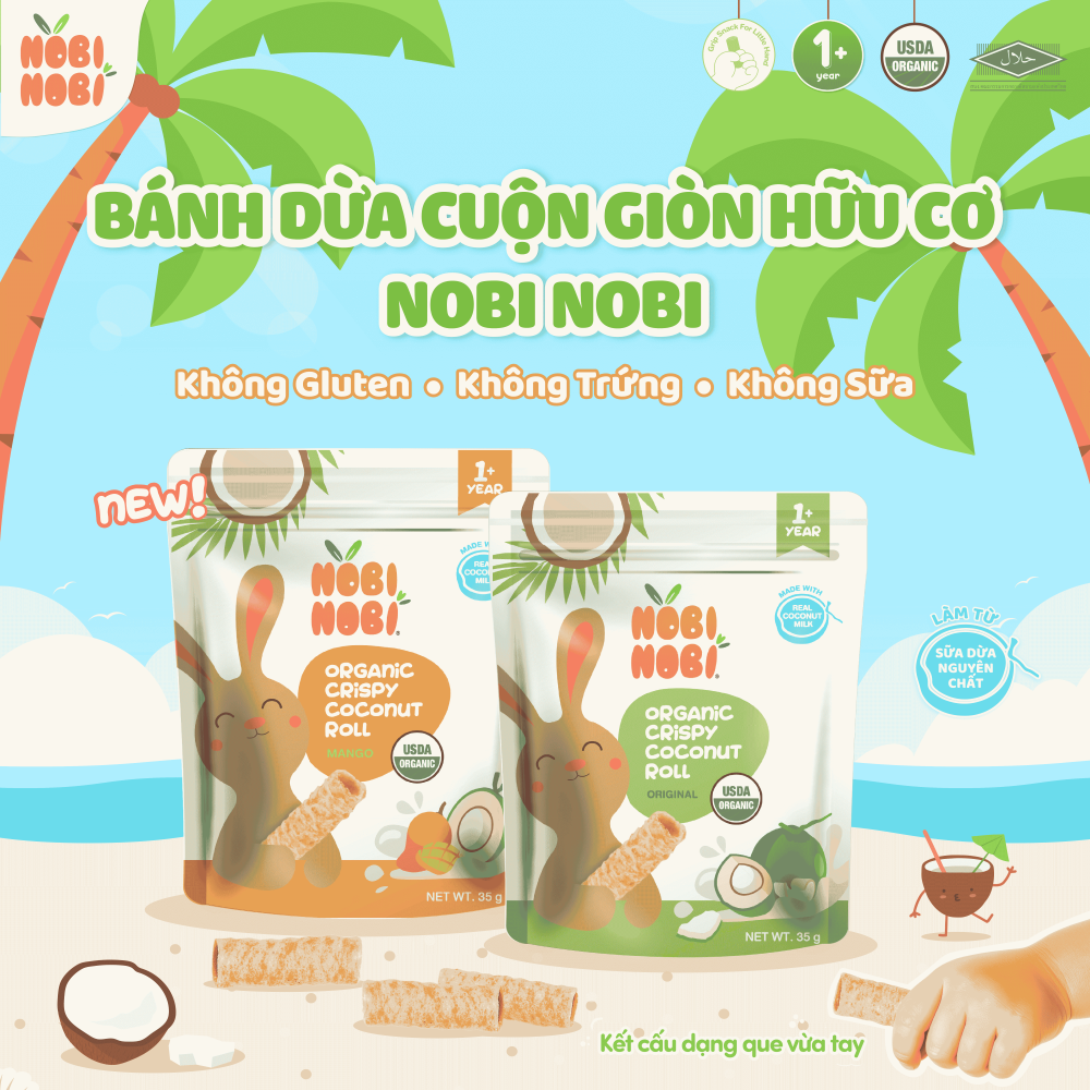 Bánh dừa cuộn giòn hữu cơ Nobi Nobi vị truyền thống 35g – Leaf Organic ...