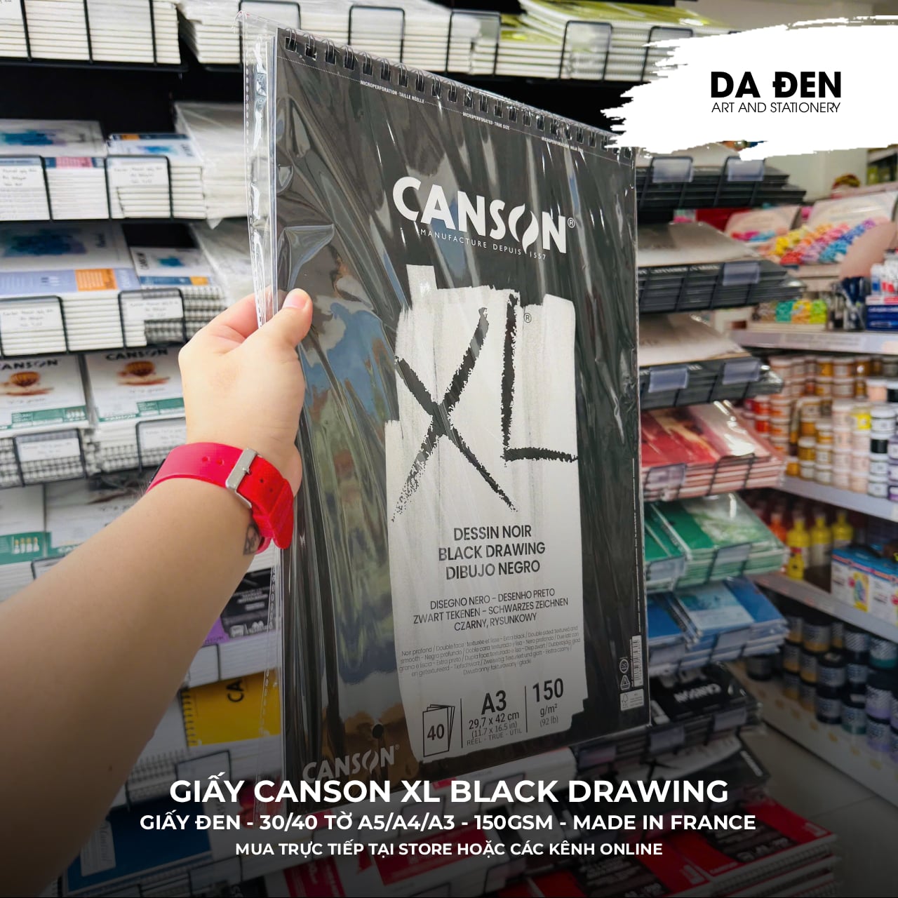 [DA ĐEN] Giấy Vẽ Màu Đen Canson XL® Black 150gsm