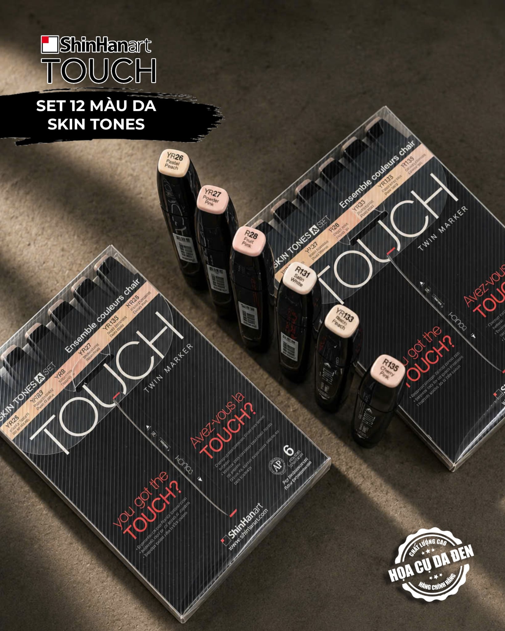 [DA ĐEN] Set 6 Bút Dạ/Marker Touch Shinhan 2 Đầu Fine & Broad Made in