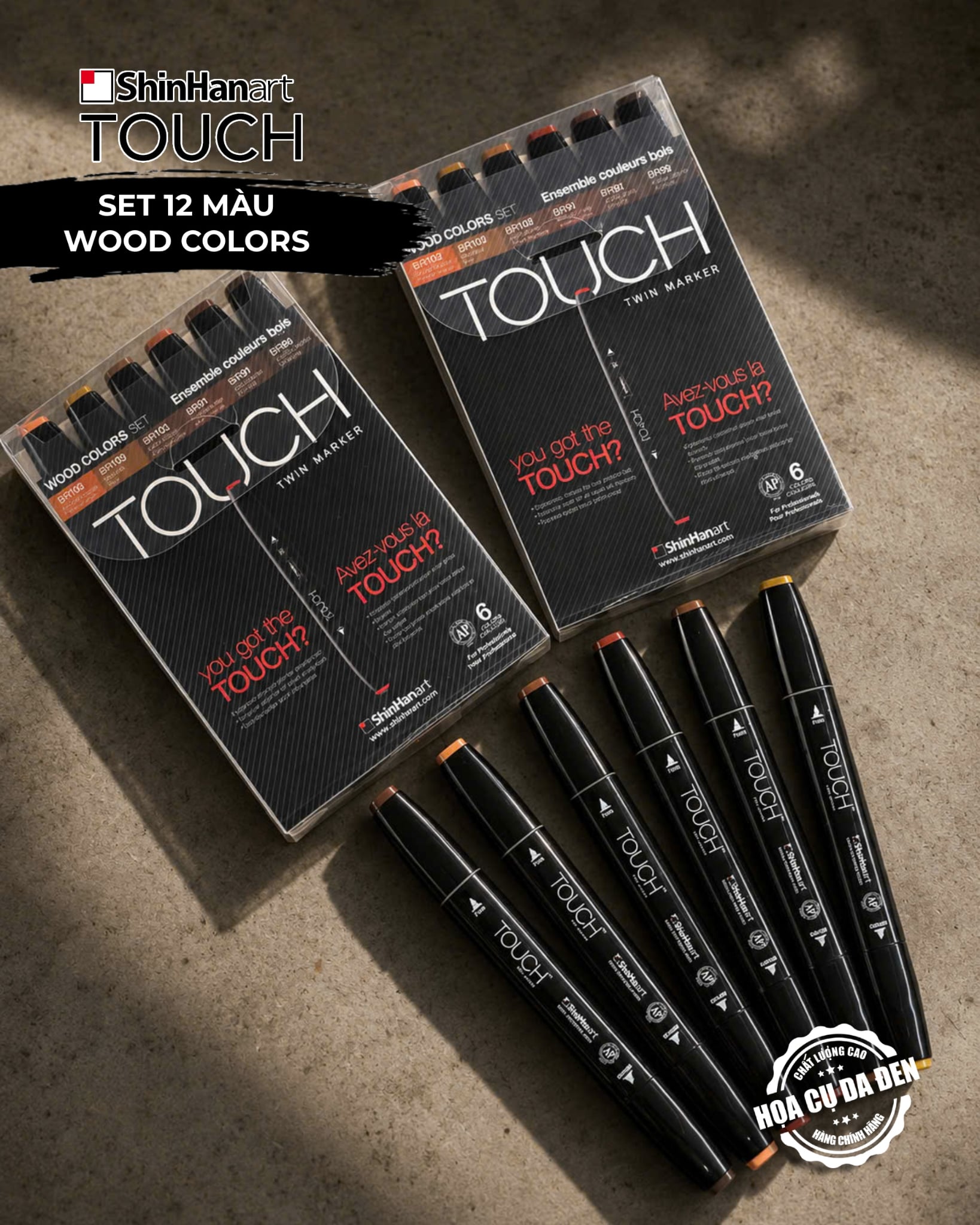 [DA ĐEN] Set 6 Bút Dạ/Marker Touch Shinhan 2 Đầu Fine & Broad Made in
