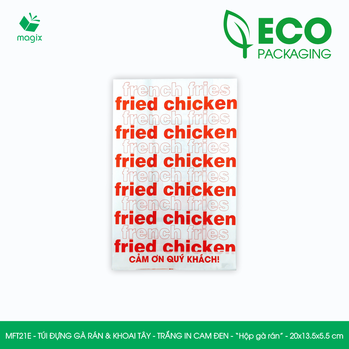 MFT21E - Túi giấy đựng gà rán & khoai tây chiên - Trắng - In cam & đen – Magix.vn - Giải pháp ...