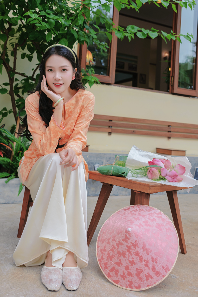 Áo bà ba gấm Hồ Điệp - Hồng sen