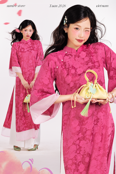 Áo dài gấm dáng suôn Yên Vân - Trắng