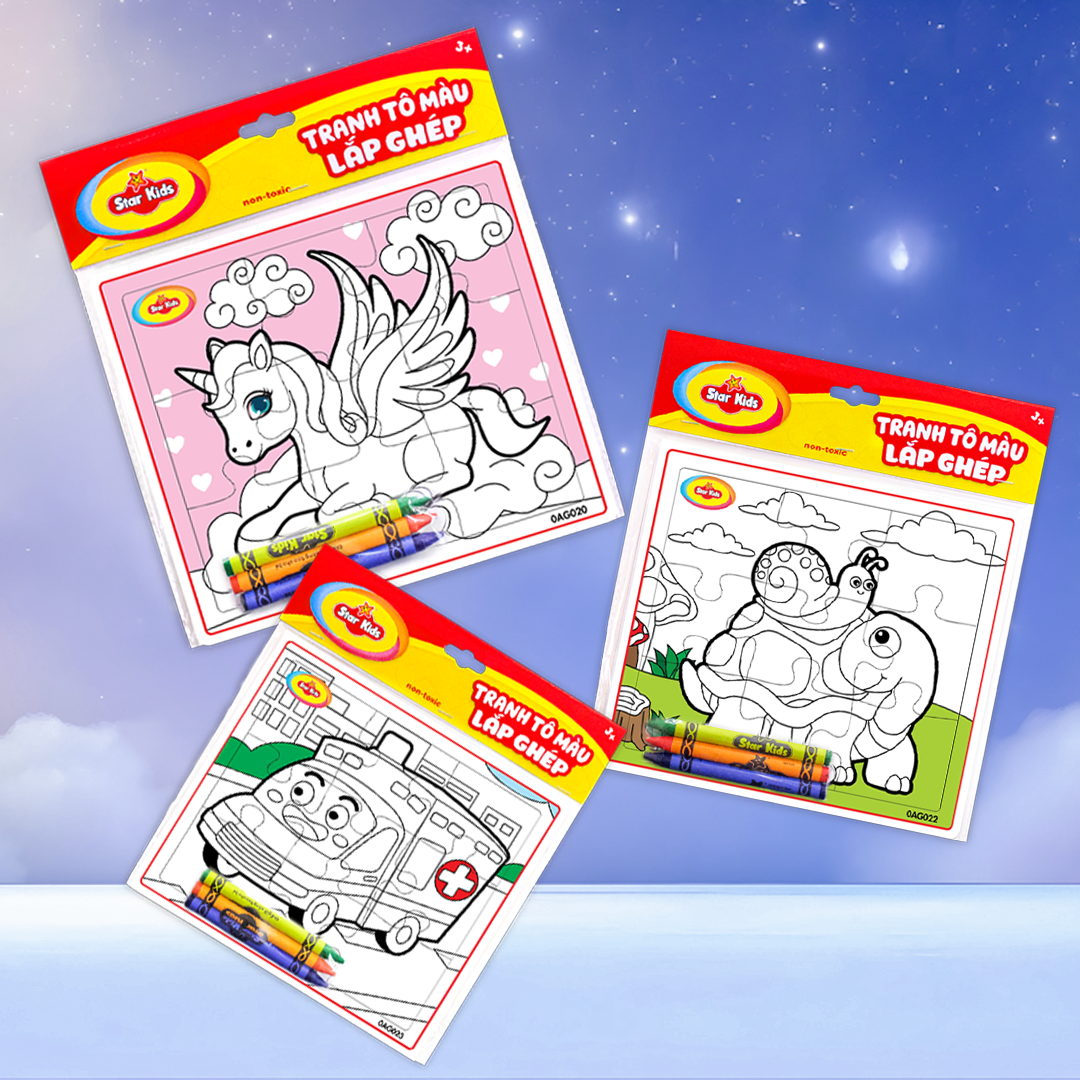 Bộ Tranh Tô Màu Sáp Lắp Ghép Star Kids, Kèm 3 Màu Tô, Vui Nhộn, An Toà ...