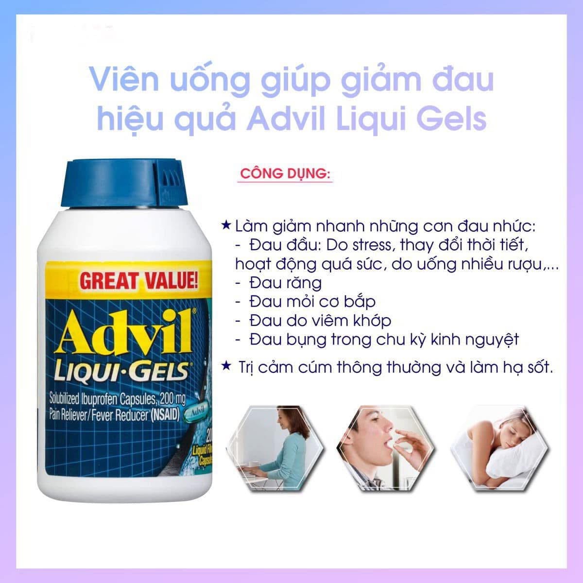Viên giảm đau hạ sốt Advil Liqui-Gels Minis 200mg 160 Mini Liquid Caps