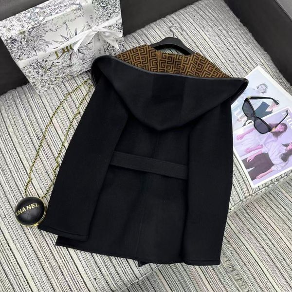 ÁO KHOÁC DÁNG DÀI NỮ DIO* MŨ TRÙM HAI MẶT LEN LÔNG CỪU DỆT LOGO THẮT Đ ...