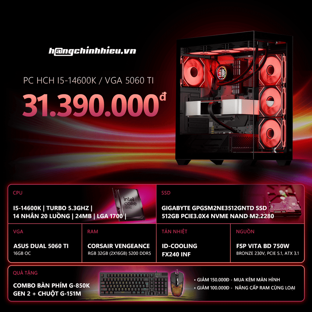PC GAMING HÀNG CHÍNH HIỆU INTEL i5 14600K-5060Ti ( i5-14600K | RTX 506