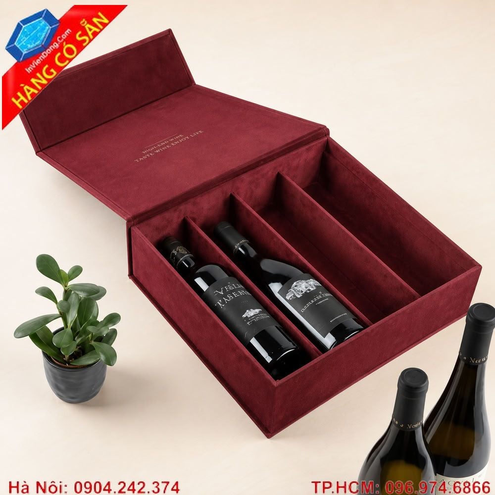 Hộp Gỗ Đựng Rượu 4 Chai Cao Cấp – Sang Trọng, Giá Xưởng – In Viễn Đông