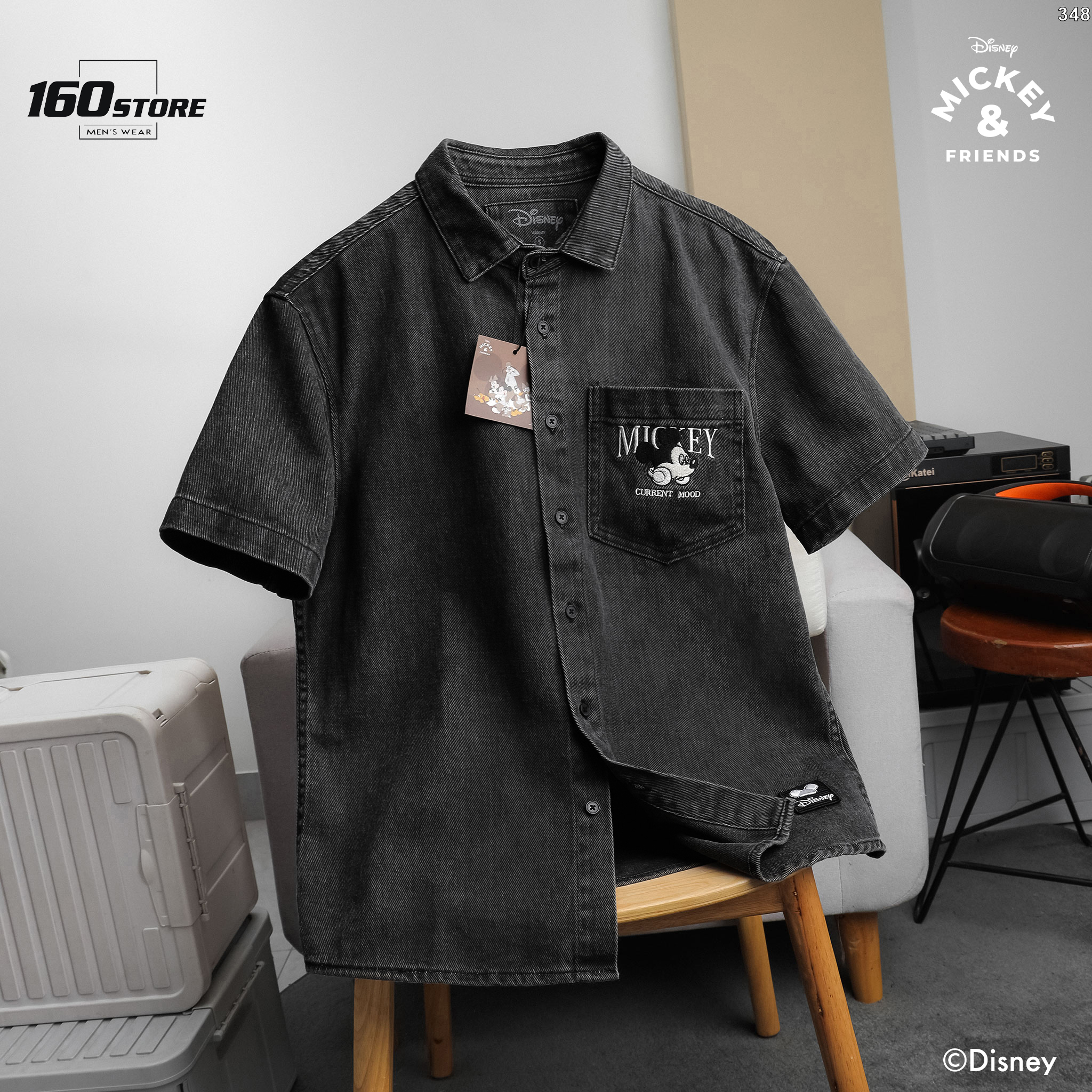 Áo Sơ Mi Nam Tay Ngắn Disney Grey Beat Form Boxy