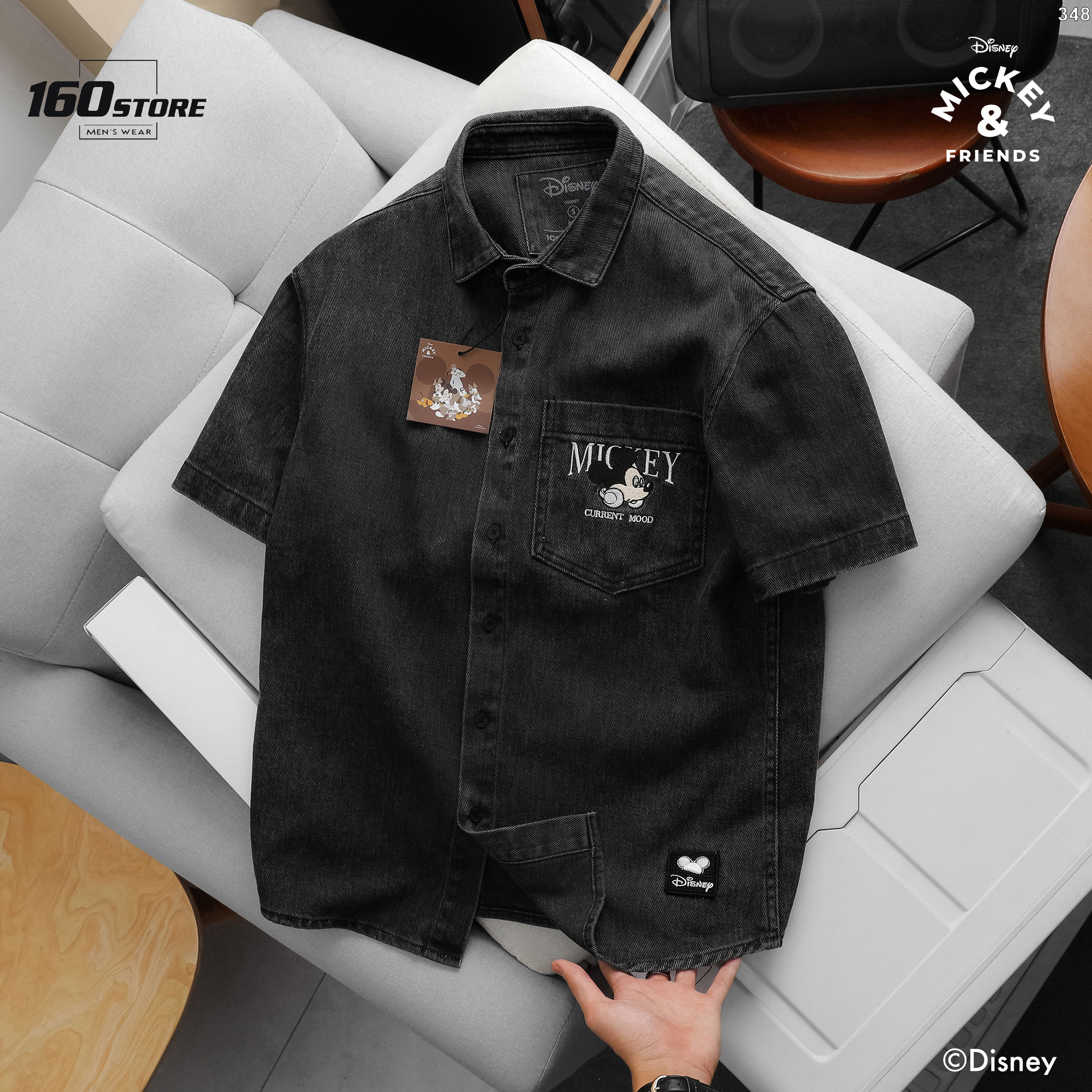 Áo Sơ Mi Nam Tay Ngắn Disney Grey Beat Form Boxy