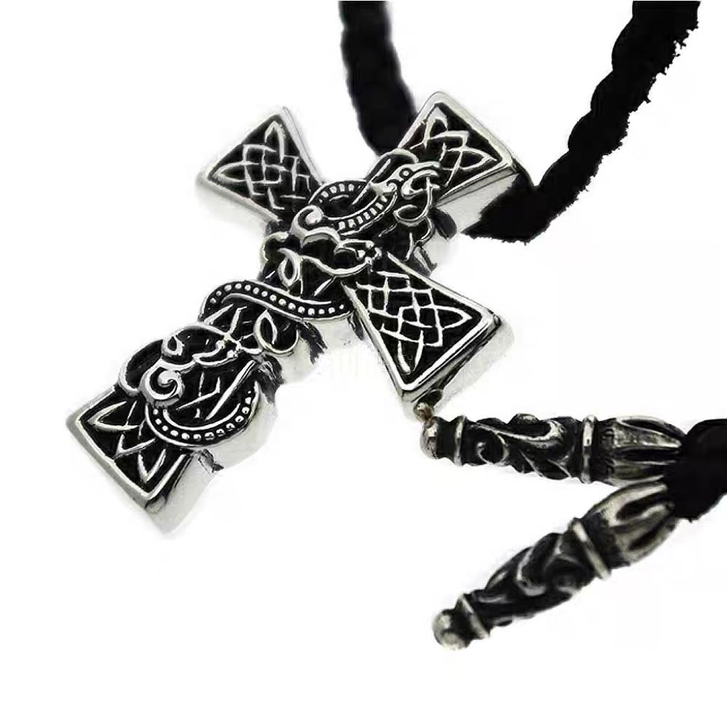 Dây Chuyền CELTIC CROSS with LEATHER BRAIDED – AIM GALLERY