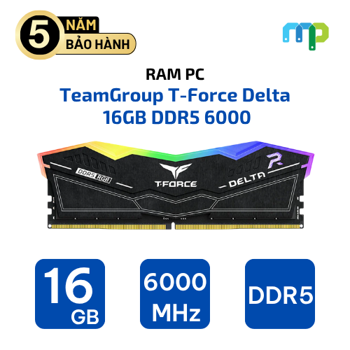 Ram PC Team Group T-Force Delta RGB 16GB DDR5 6000MHz Black FF3D516G60