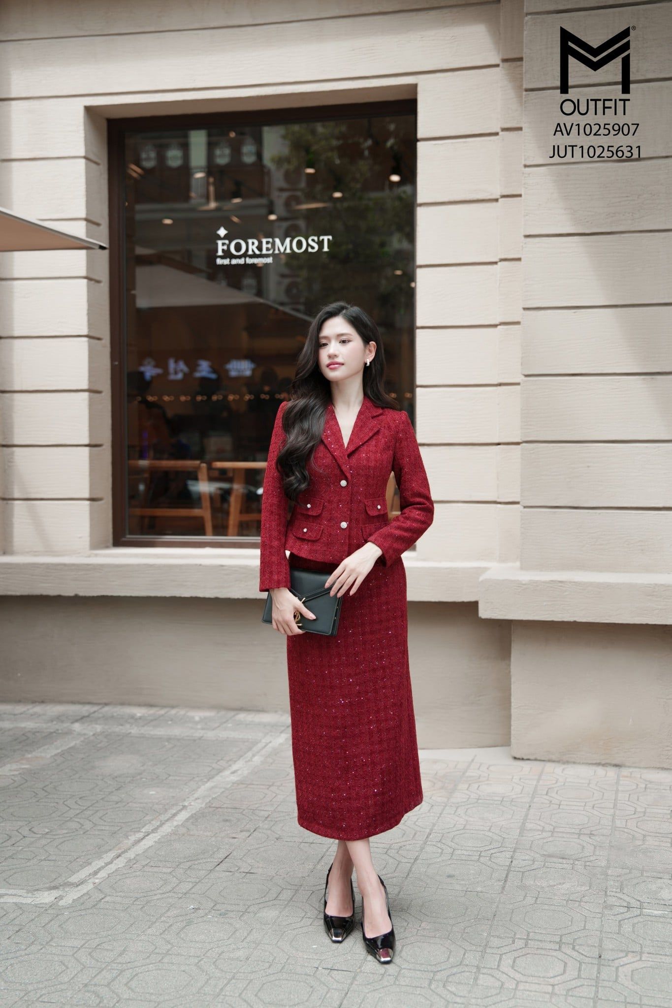 Chân váy dạ kim sa dáng A mix với áo vest AV1025907 – MM Outfit